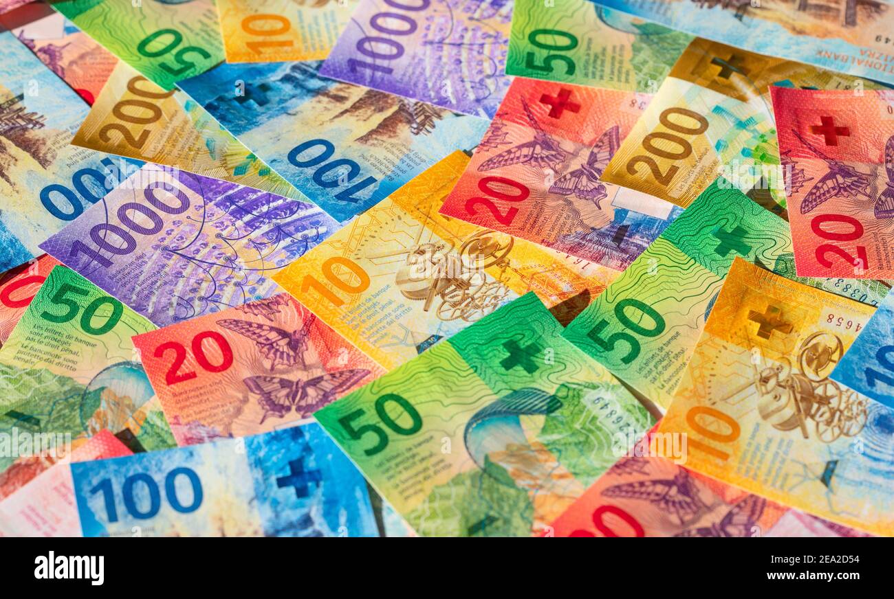 Collection of the new swiss banknotes (issued in 2017-2019 Stock Photo ...