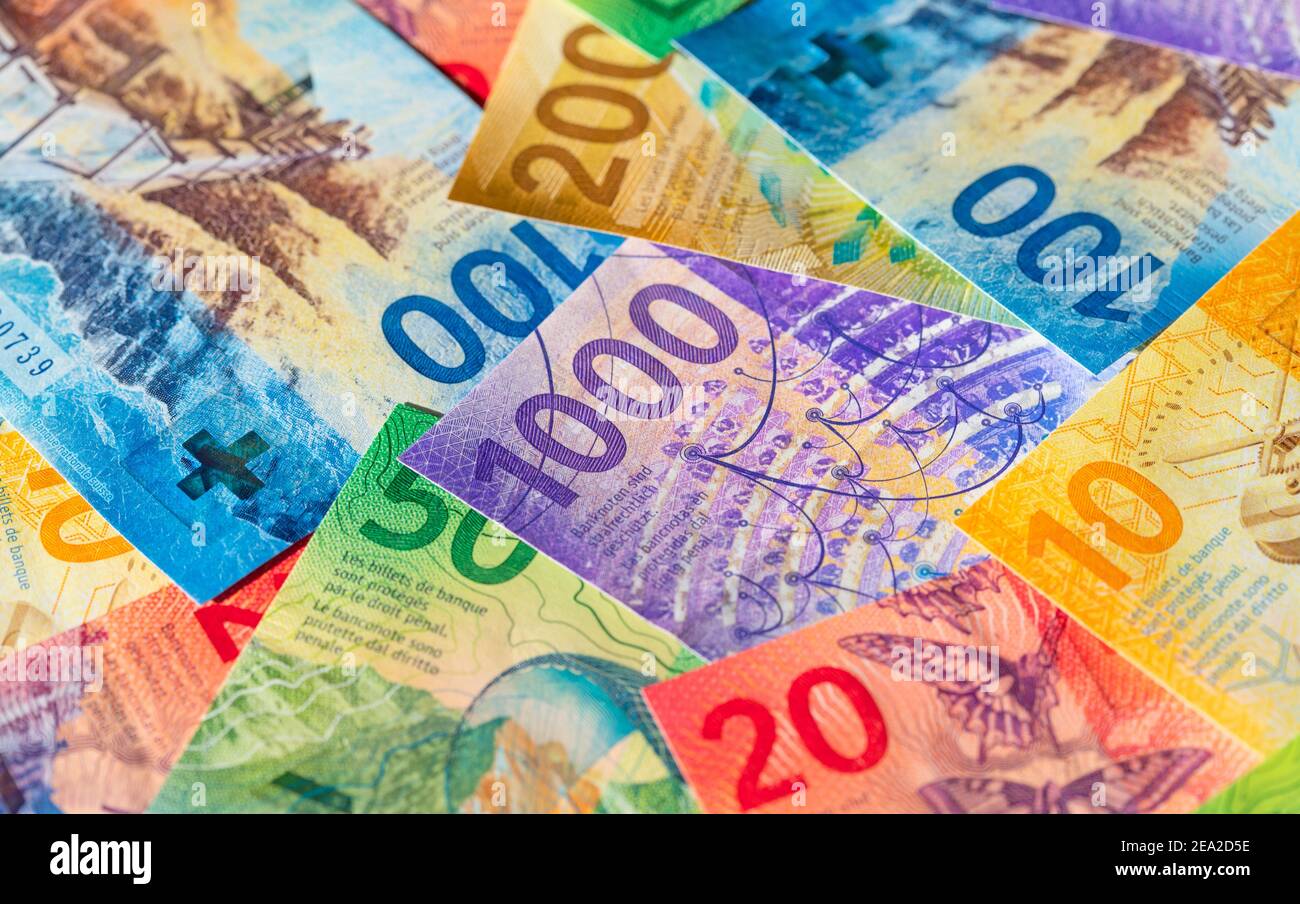 Collection of the new swiss banknotes (issued in 2017-2019 Stock Photo ...