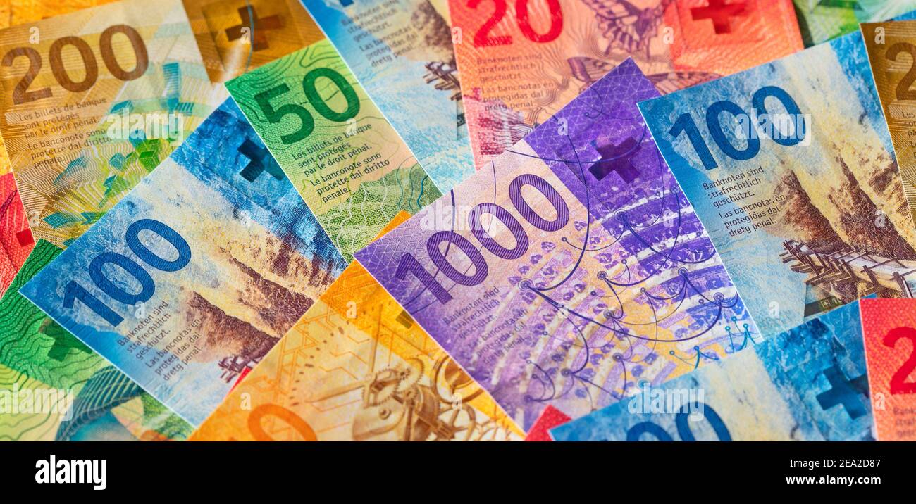 Collection of the new swiss banknotes (issued in 2017-2019 Stock Photo ...