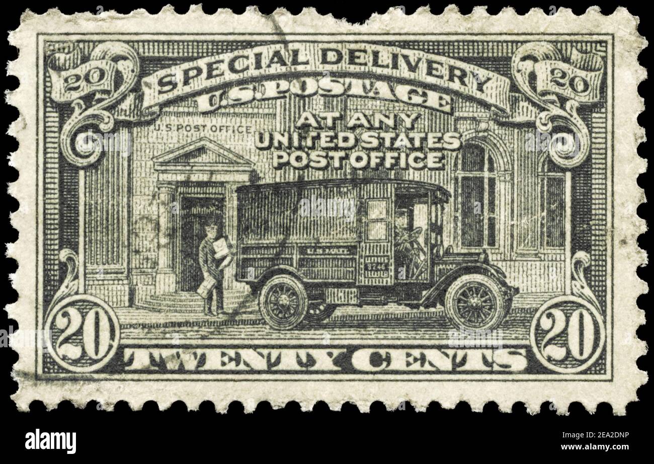 USA - CIRCA 1925: A Stamp printed in USA shows the Postman and Post ...