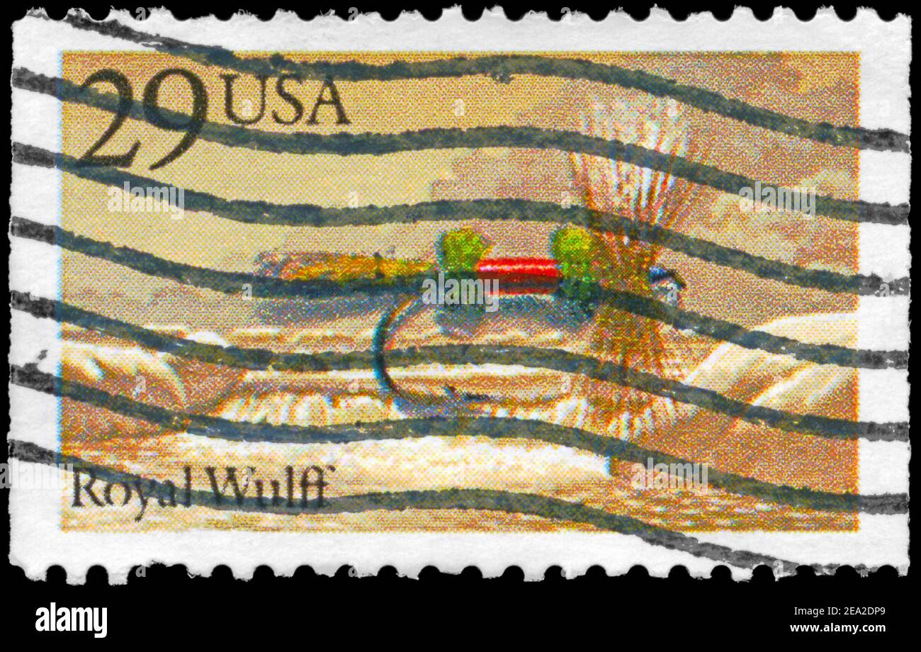 USA - CIRCA 1991: A Stamp printed in USA shows the Royal Wulff Fly ...