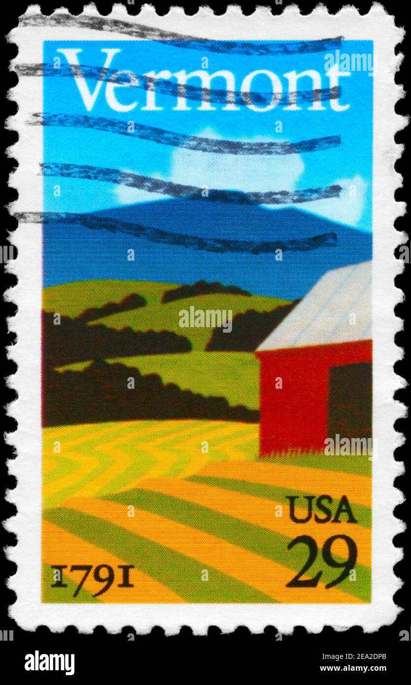 USA - CIRCA 1991: A Stamp printed in USA shows the Landscape, Vermont ...