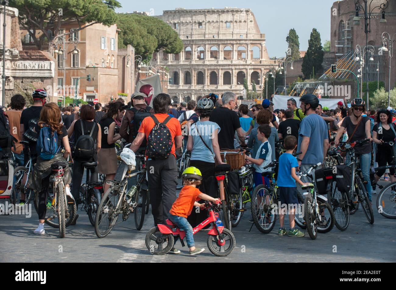 Rome, Italy: Bicycle demonstration at the Colosseum. Cyclists from all ...