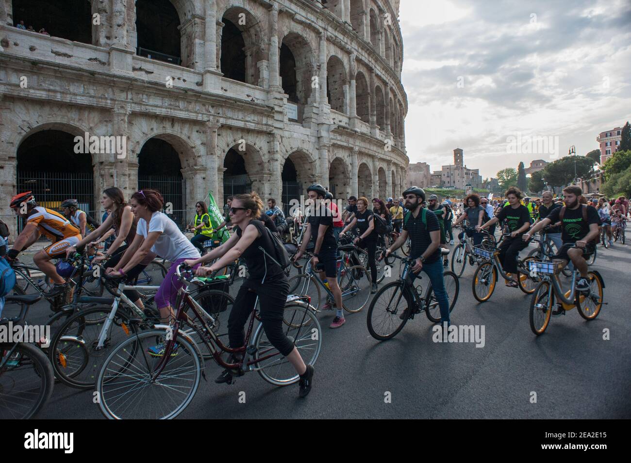 Rome, Italy: Bicycle demonstration at the Colosseum. Cyclists from all ...