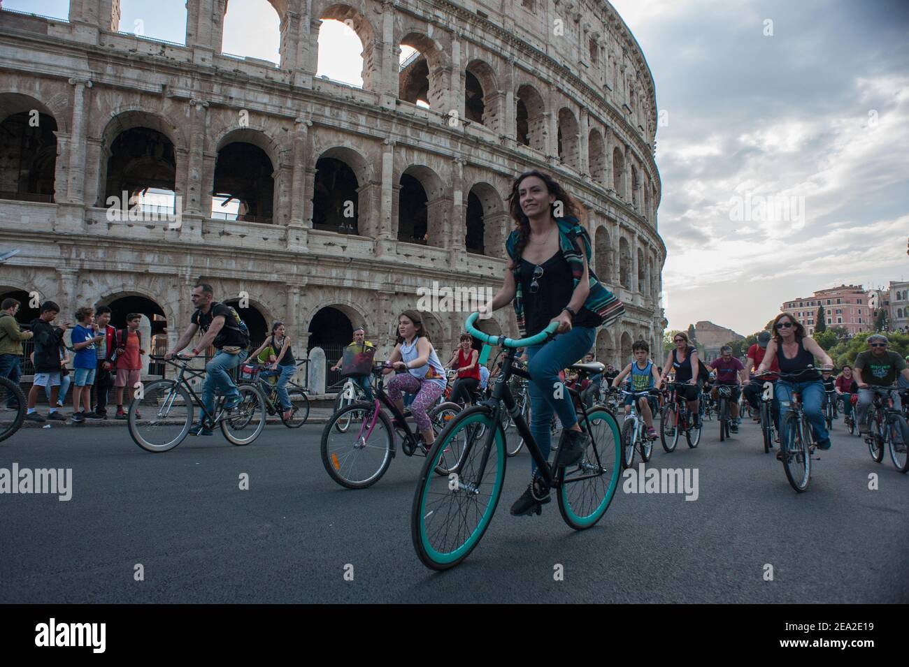 Rome, Italy: Bicycle demonstration at the Colosseum. Cyclists from all ...