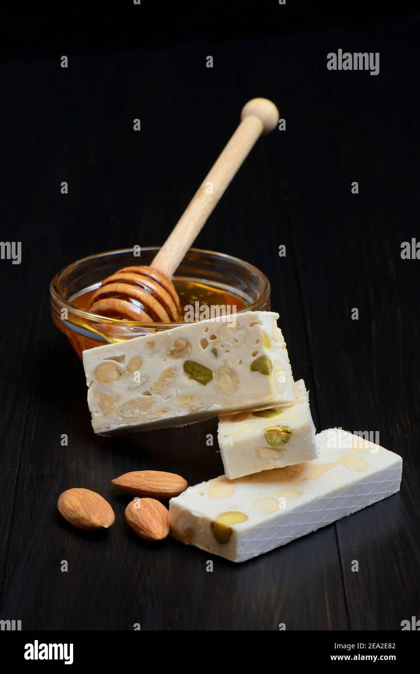 Nougat with almonds and honey, Nougat de Montelimar Stock Photo - Alamy
