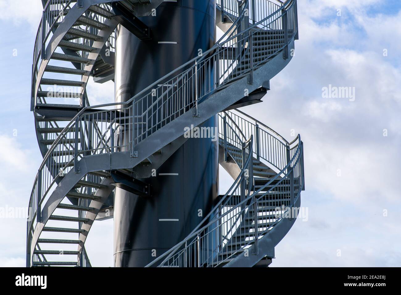 A closeup of the steel staircase of a watchtower at the port of ...