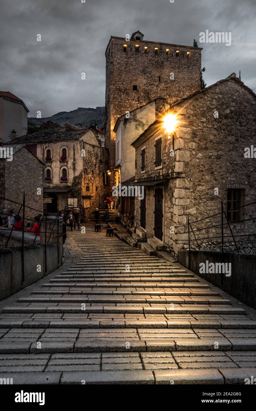 Stari Most / Mostar Bridge and over the Neretva River in Mostar, Bosnia ...