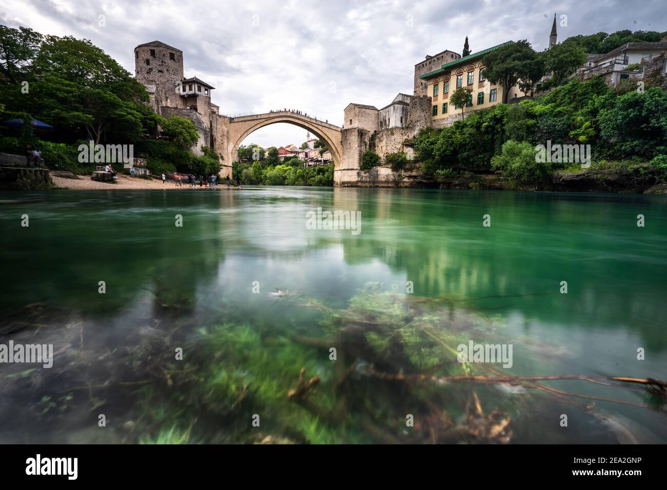 Stari Most / Mostar Bridge and over the Neretva River in Mostar, Bosnia ...