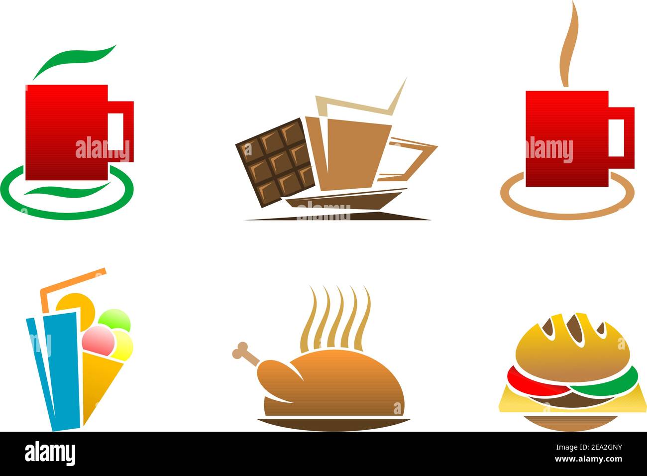 Color fast food symbols for design isolated on white Stock Vector Image ...