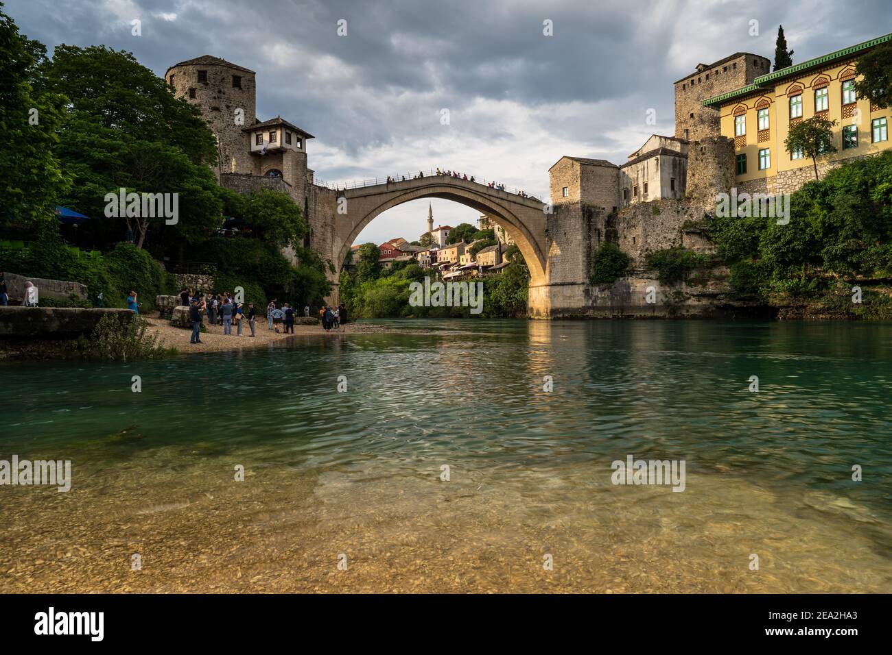 Stari Most / Mostar Bridge and over the Neretva River in Mostar, Bosnia ...