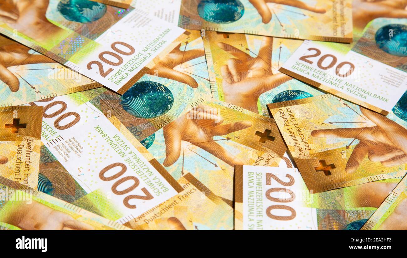 Collection of the Swiss 1000 franks banknotes. 1000 franks note issued ...