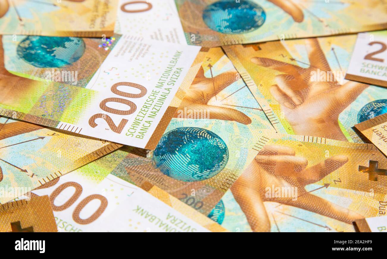 Collection of the Swiss 1000 franks banknotes. 1000 franks note issued ...