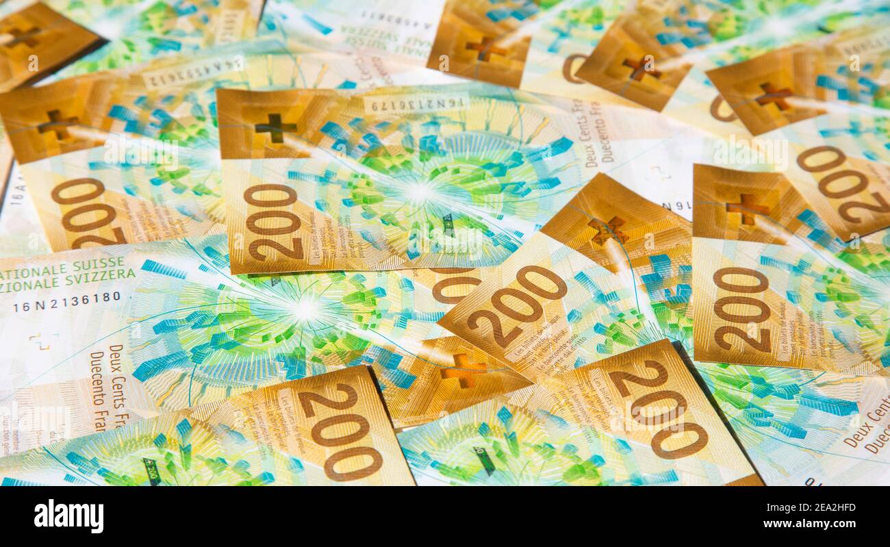 Collection of the Swiss 1000 franks banknotes. 1000 franks note issued ...