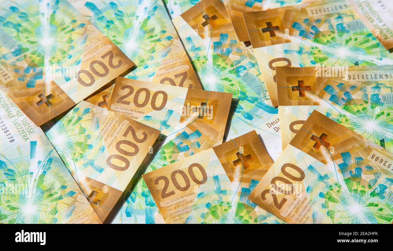 Collection of the Swiss 1000 franks banknotes. 1000 franks note issued ...