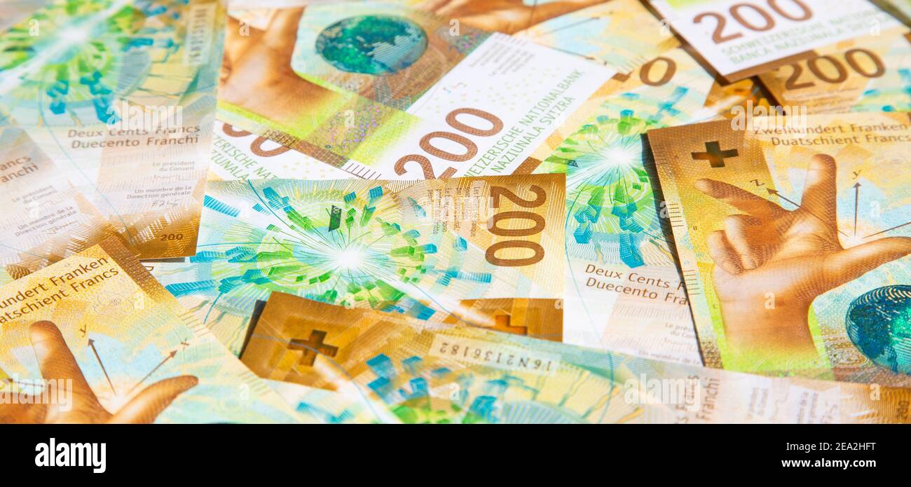 Collection of the Swiss 1000 franks banknotes. 1000 franks note issued ...