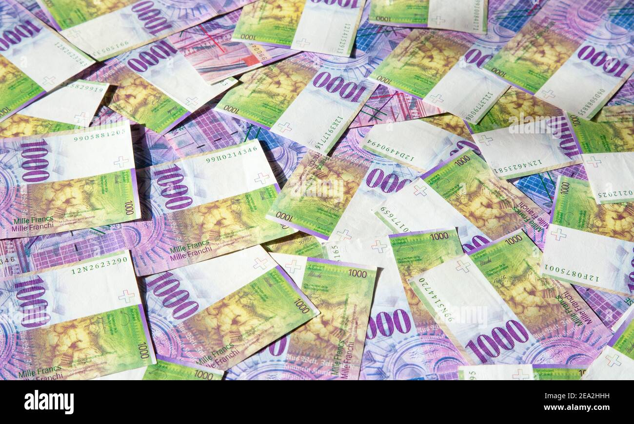 Collection of the Swiss 1000 franks banknotes. 1000 franks note issued ...