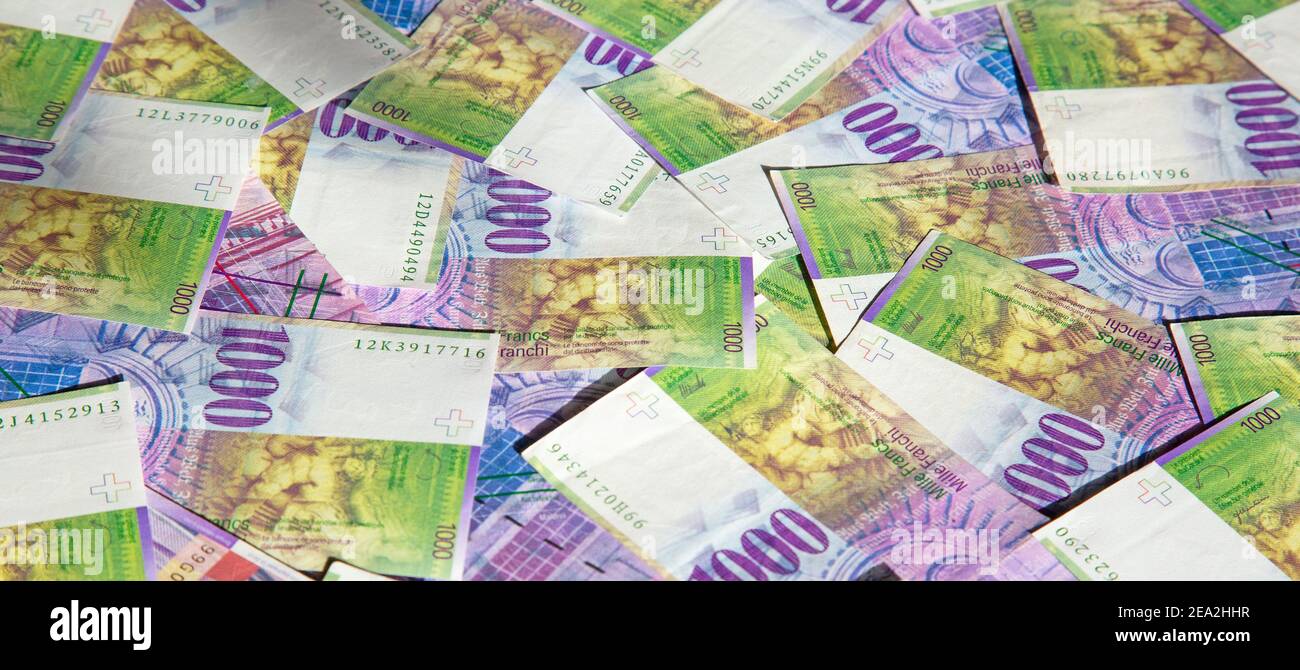 Collection of the Swiss 1000 franks banknotes. 1000 franks note issued ...