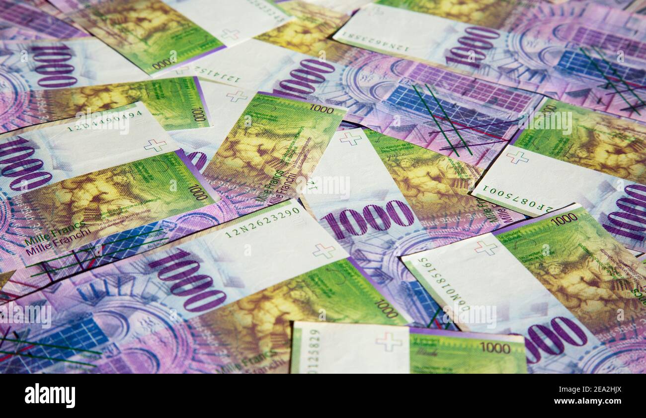 Collection of the Swiss 1000 franks banknotes. 1000 franks note issued ...
