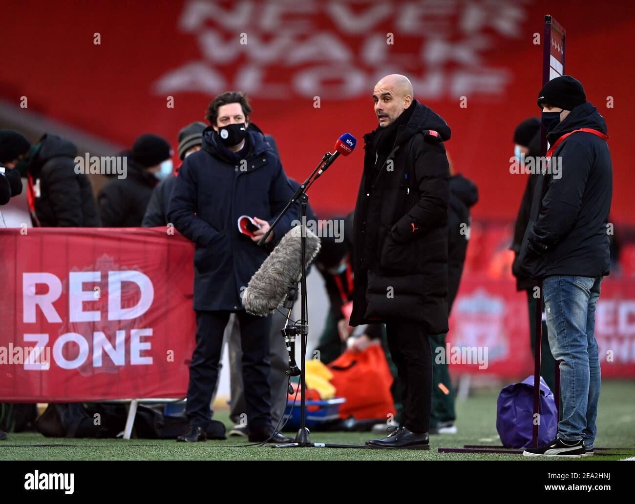 Manchester City manager Pep Guardiola interviewed before the Premier ...
