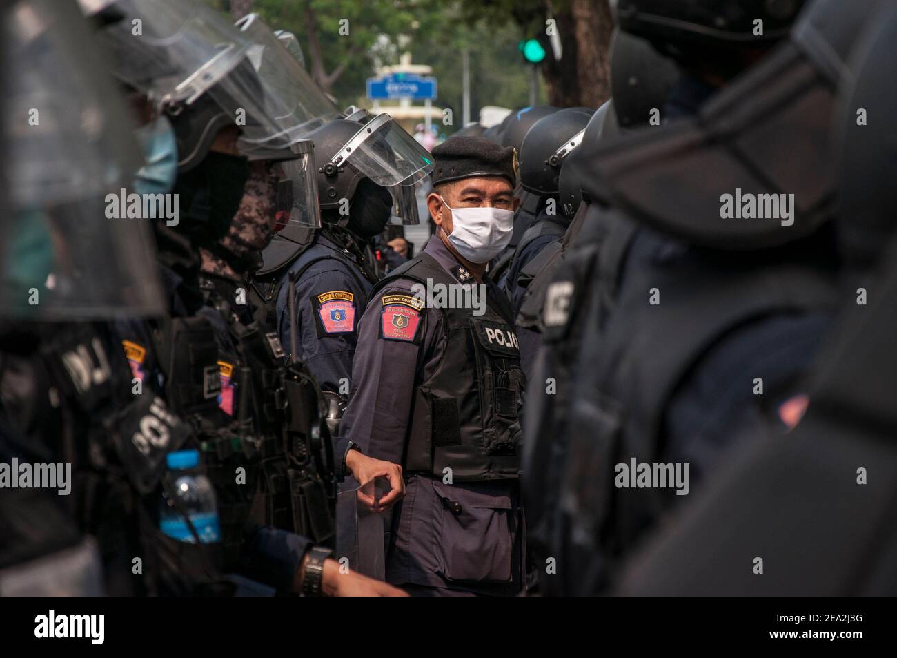 Riot police stand on guard outside the United Nation building during ...