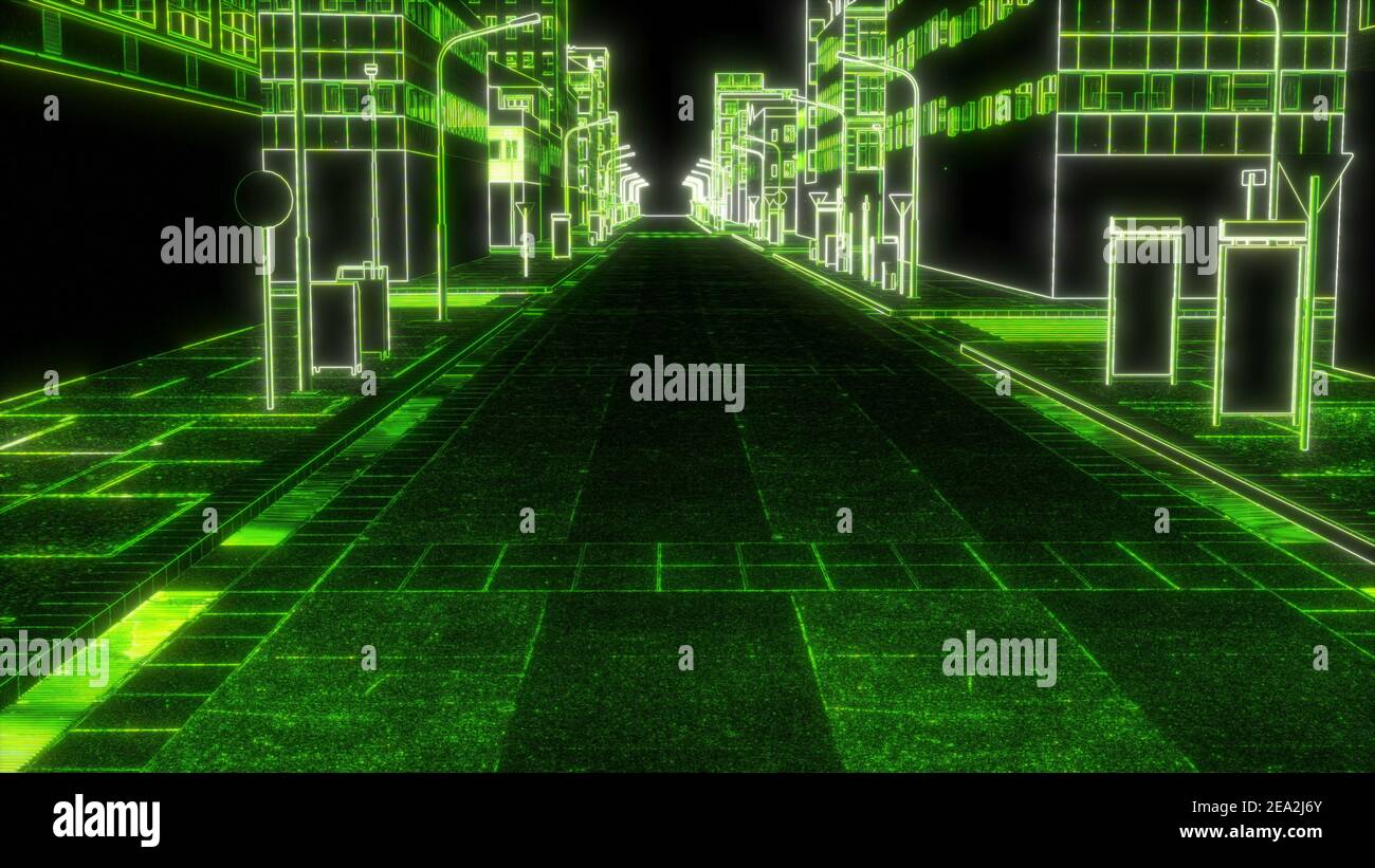 Modern wireframe green lines digital building model Futuristic ...