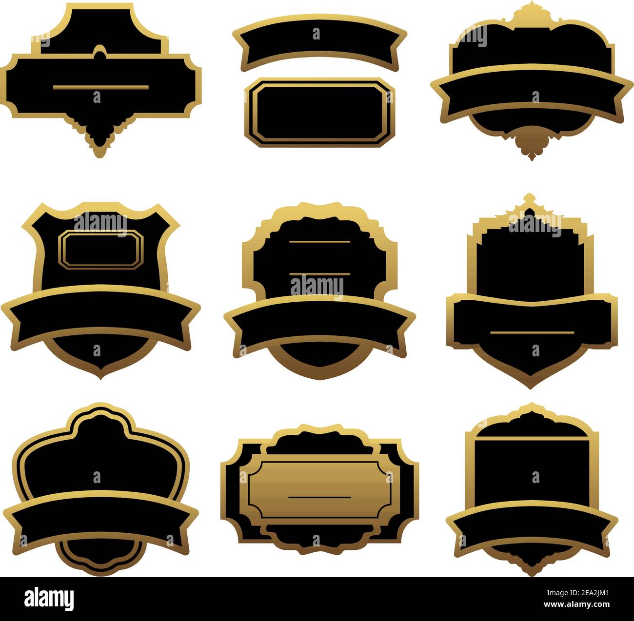 Set of golden labels and framesfor design food and beverages Stock ...