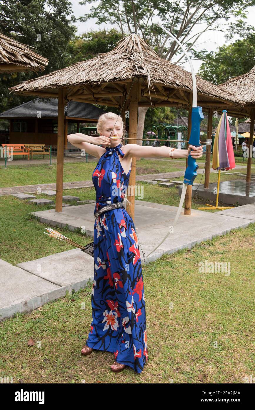 Model Maria Amanda practices archery in Jogyakarta, Java. Picture date ...