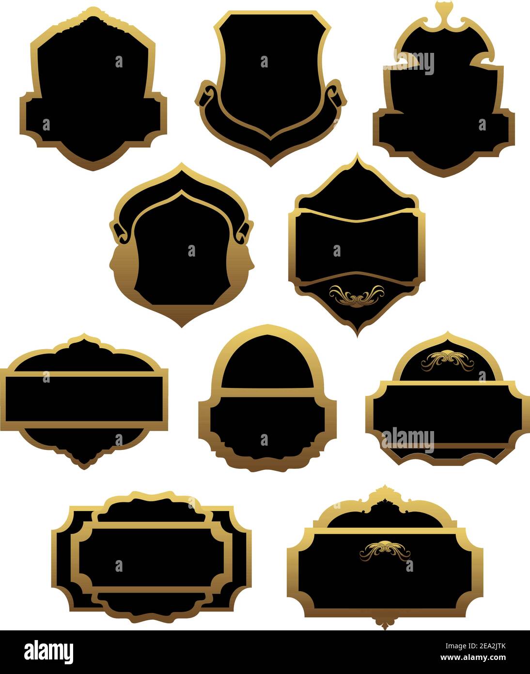 Set of golden labels and framesfor design food and beverages Stock ...