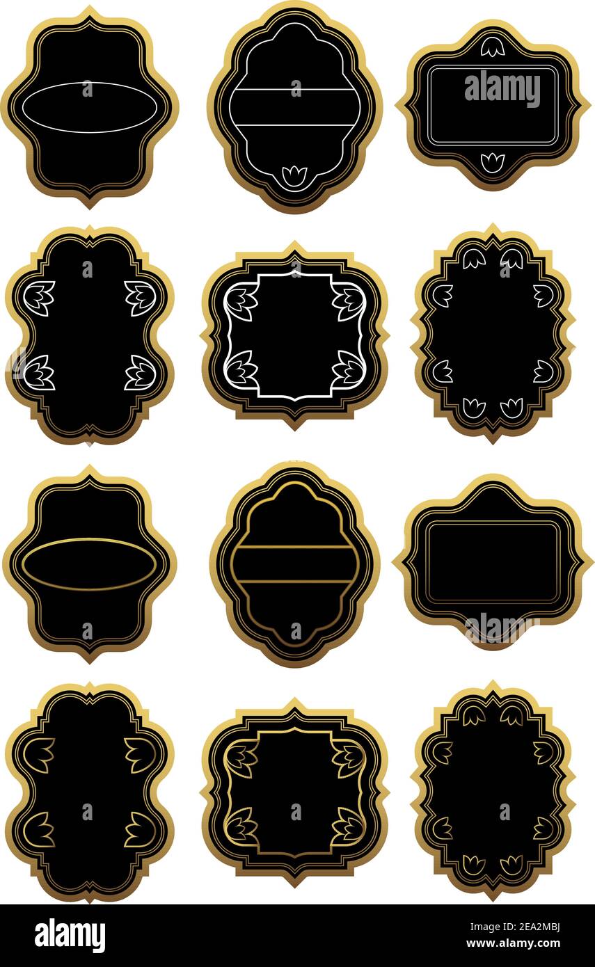 Set of gold and black labels for design food and beverages Stock Vector ...