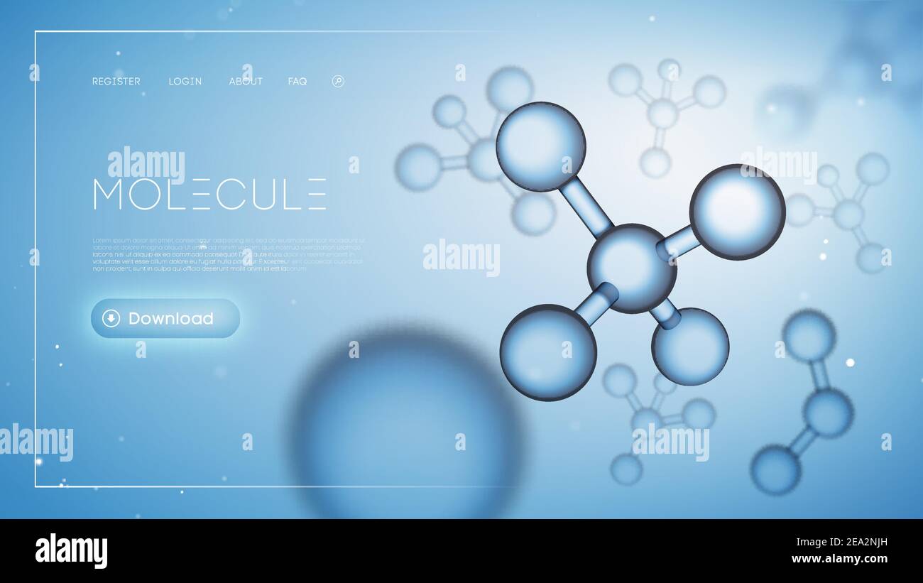 Blue molecule on white background. Chemical background. Molecular ...