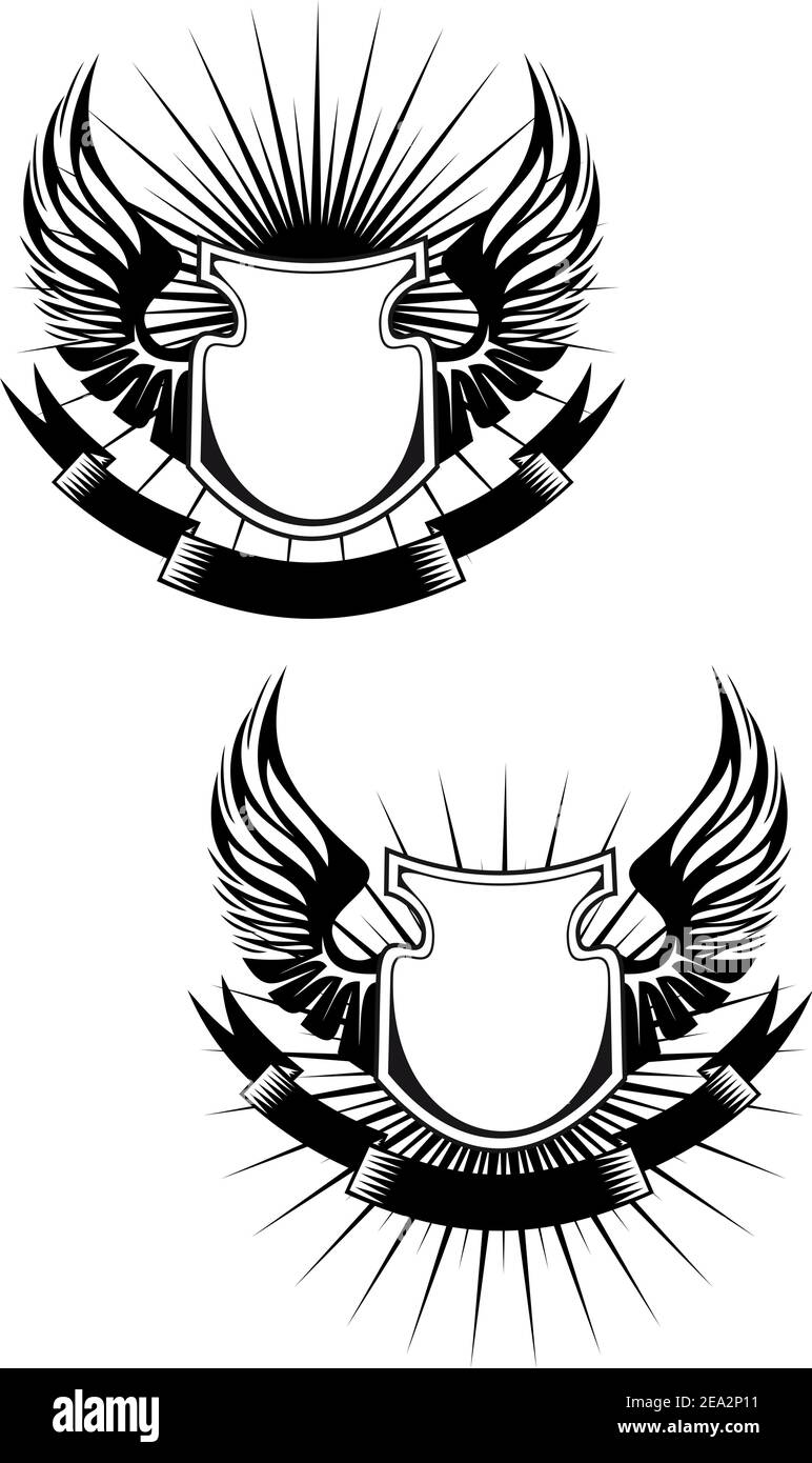 Heraldic Shields Wings And Ribbons For Design Stock Vector Image And Art