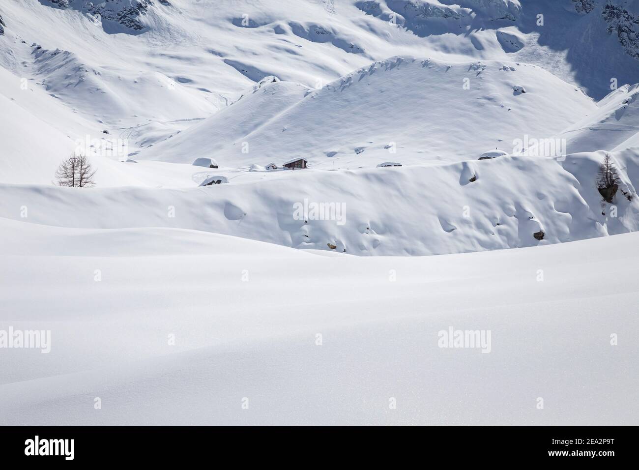 View of the Zamboni Refuge and Belvedere Glacier of Monte Rosa Massif ...