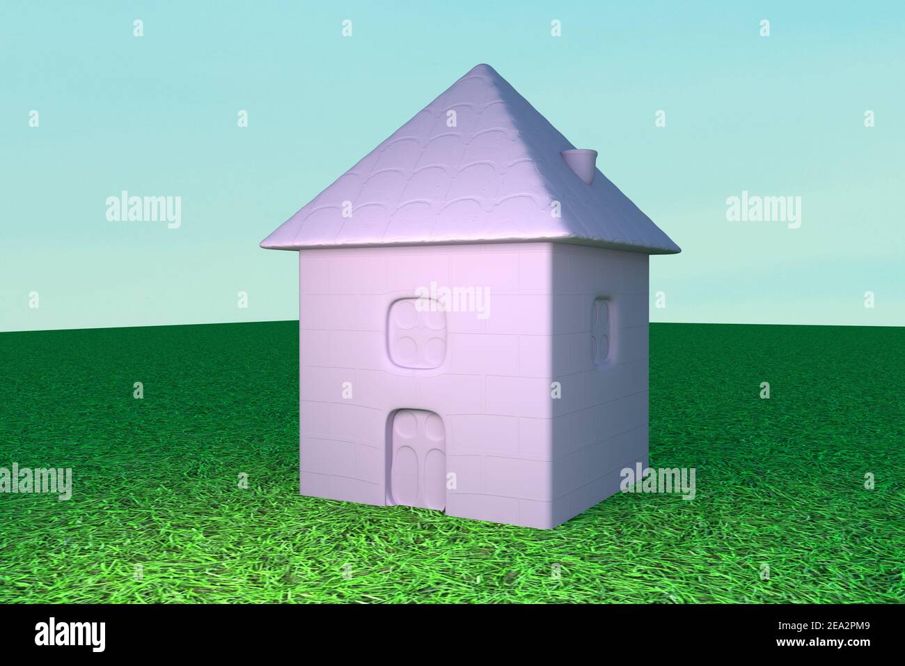 Purple toy house over green grass, 3d rendering Stock Photo - Alamy