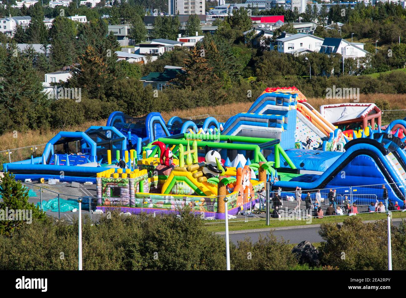 Reykjavik Iceland - September 5. 2020: One of the biggest bouncy ...