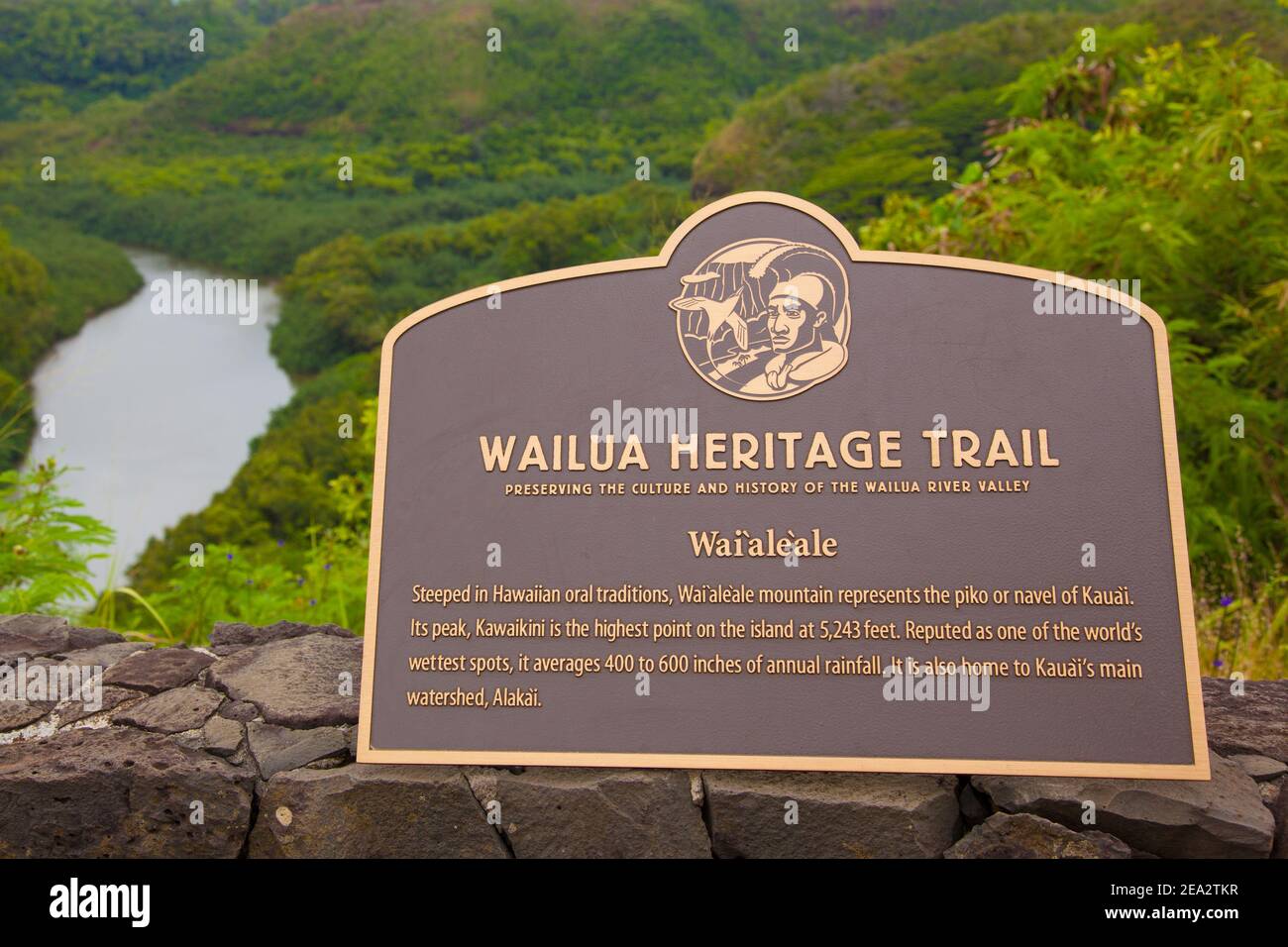 HAWAII, USA: A tourist sign "Wailua heritage trail" is about the route ...