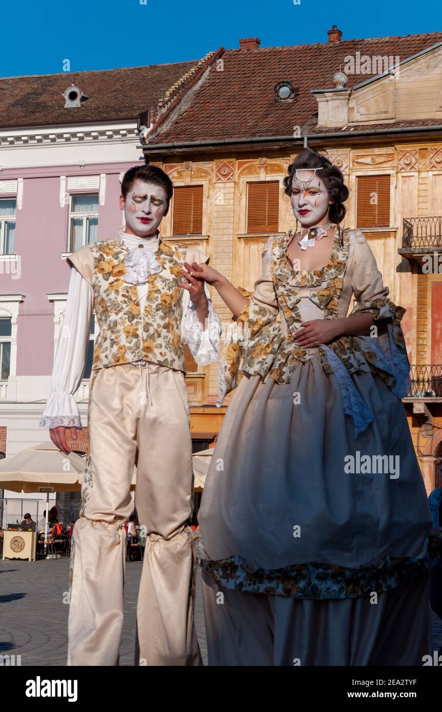 Timisoara, Romania - March 31, 2017: People in costumes and stilts at ...
