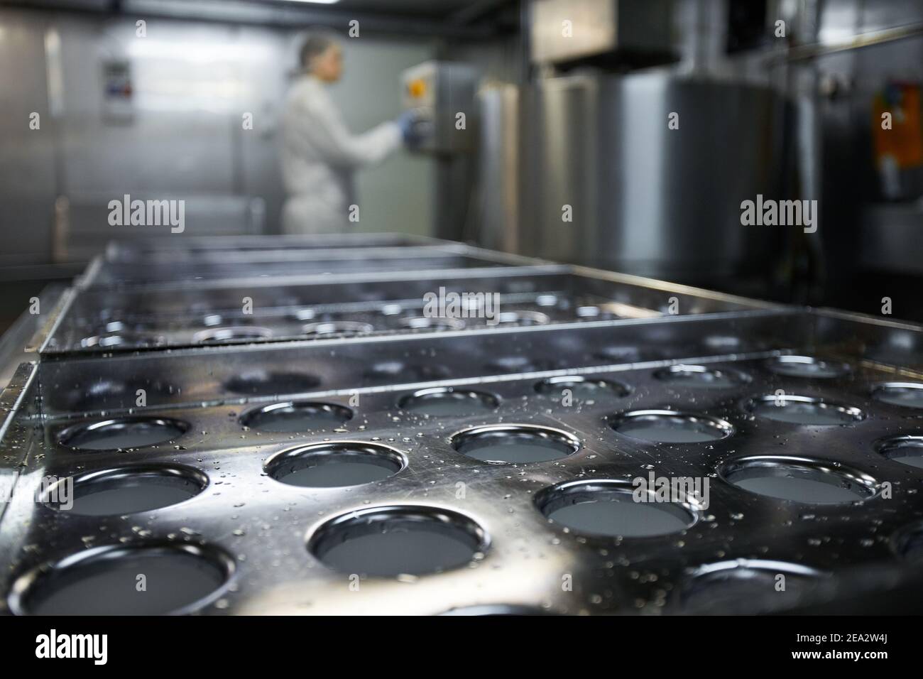 Background image of industrial conveyor belt at clean food production ...