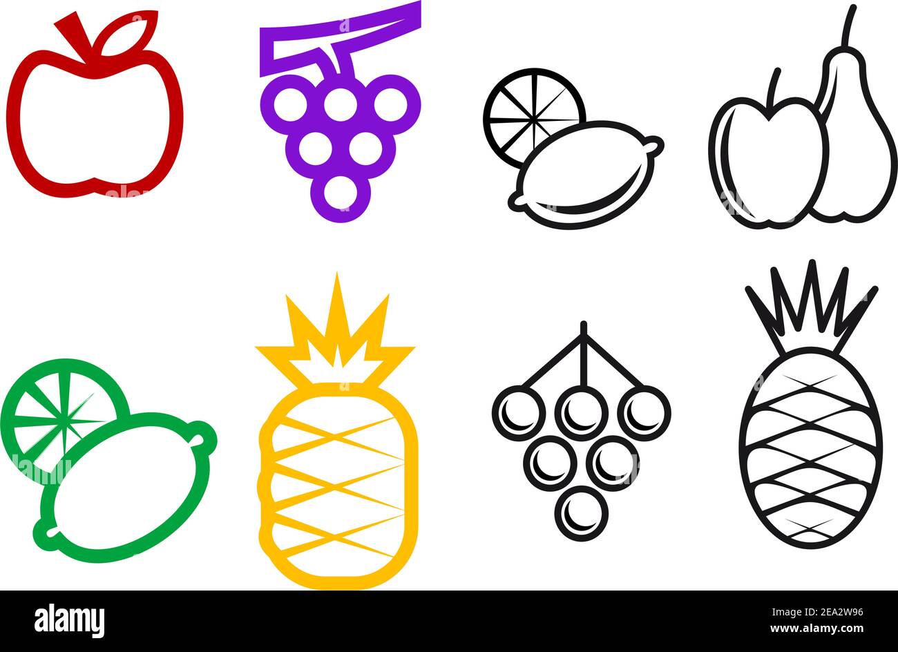 Set of fruit symbols isolated on white for design Stock Vector Image ...