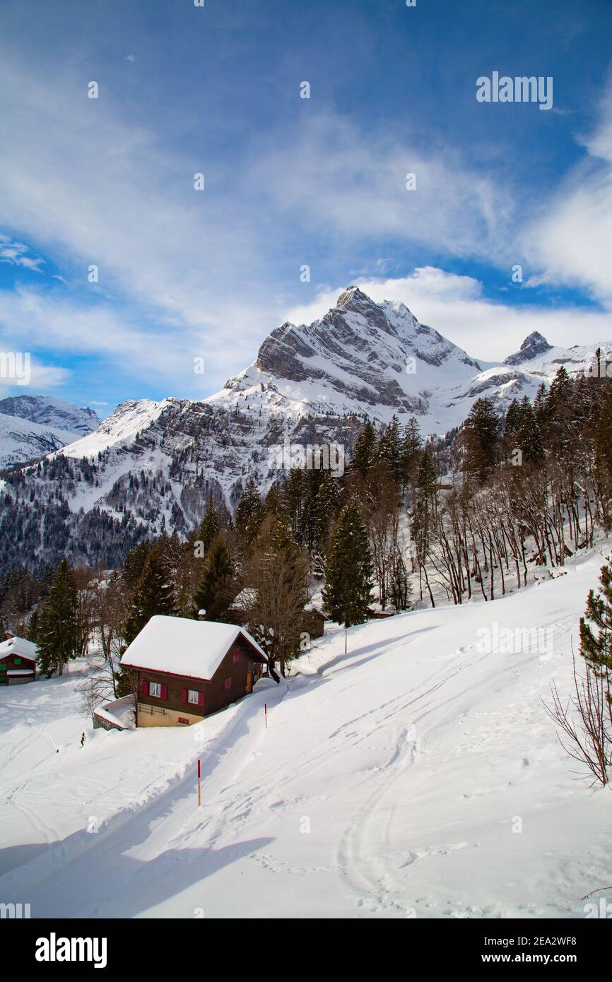 Winter in the swiss alps (Braunwald, Glarus, Switzerland Stock Photo ...