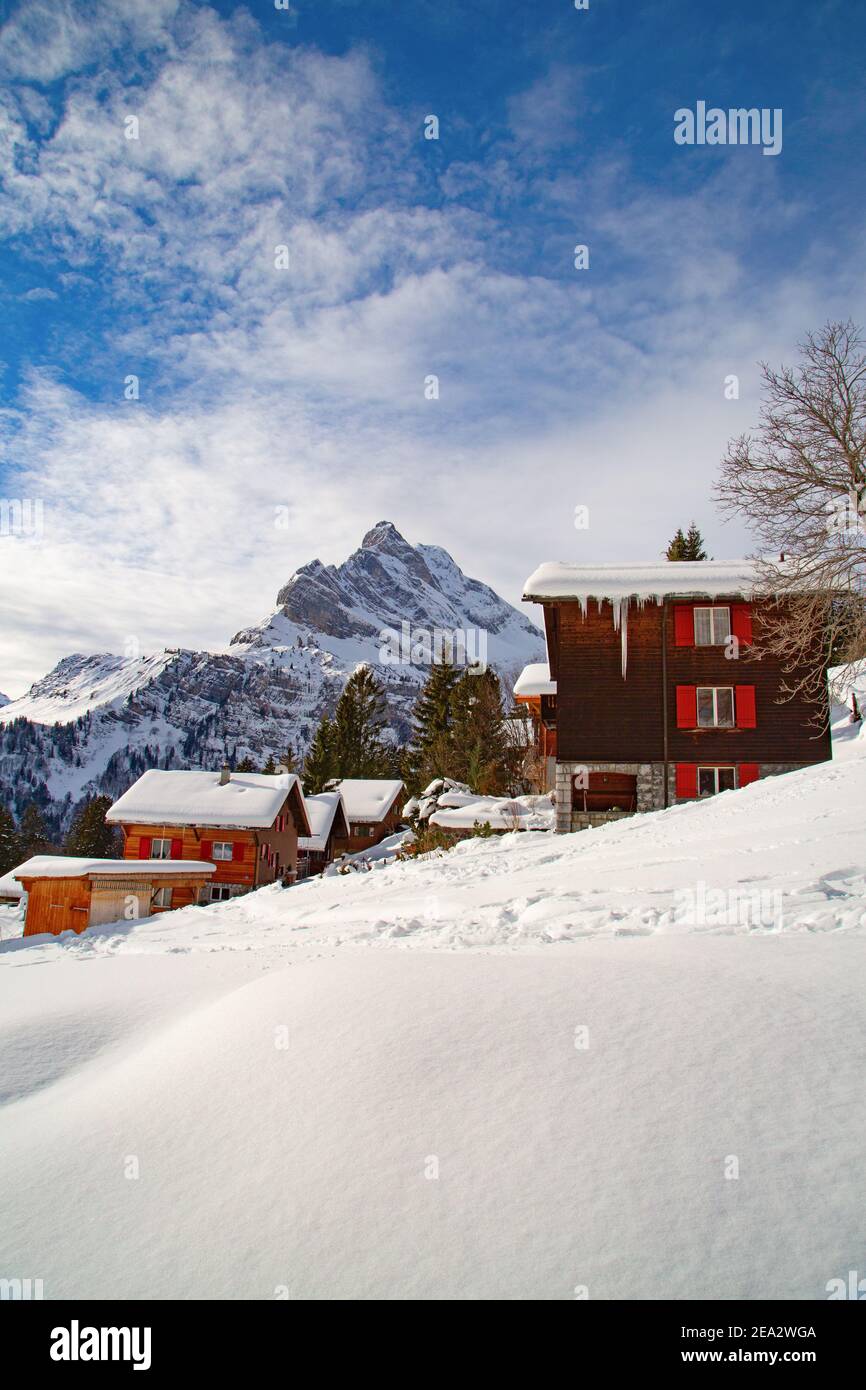 Winter in the swiss alps (Braunwald, Glarus, Switzerland Stock Photo ...