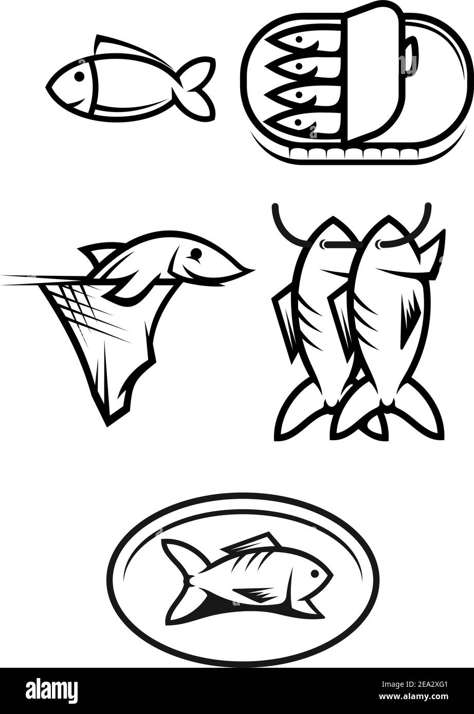 Set of seafood and fish symbols isolated on white Stock Vector Image ...