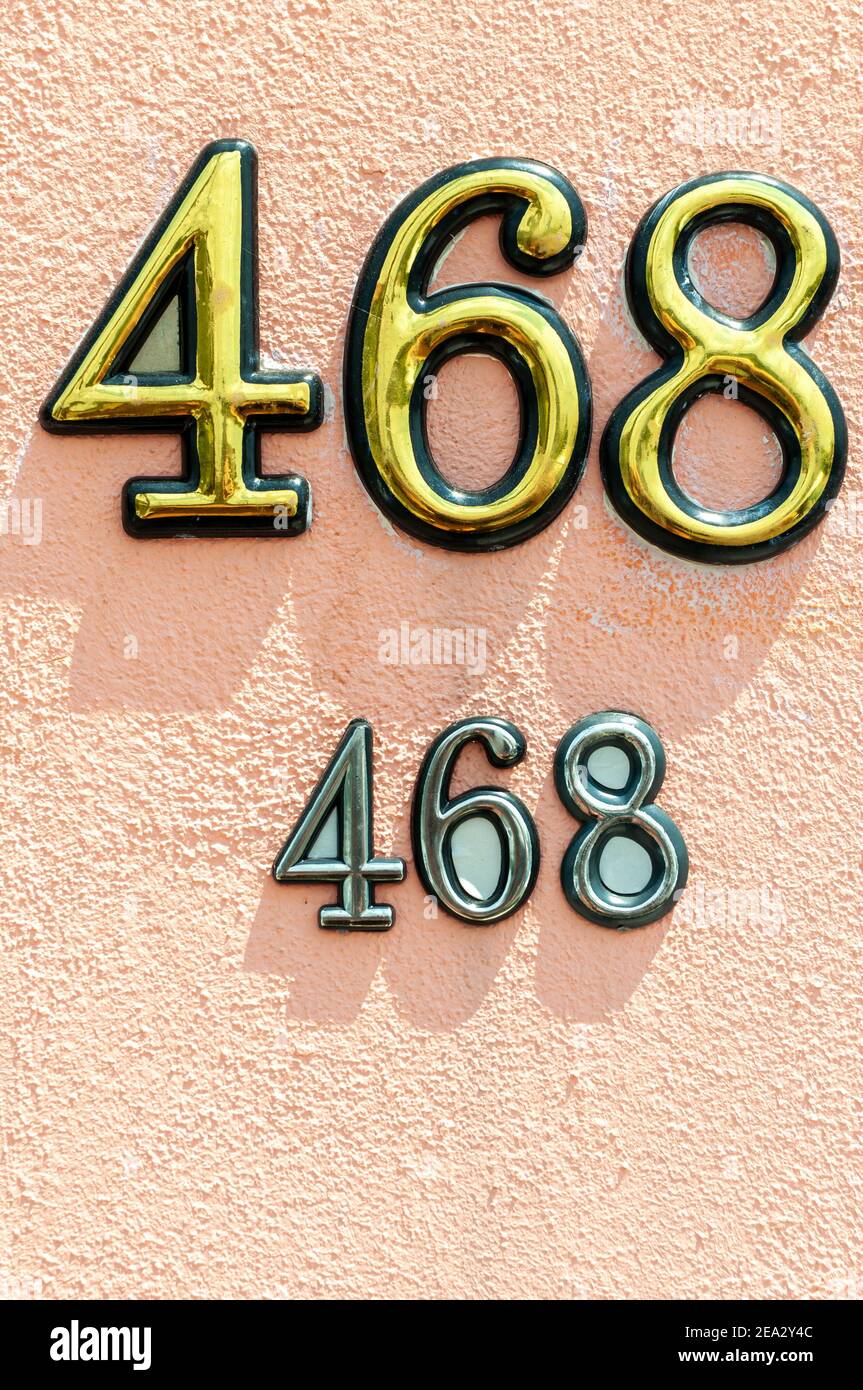 House number plate 468 on a wall. Street number. Address number Stock ...