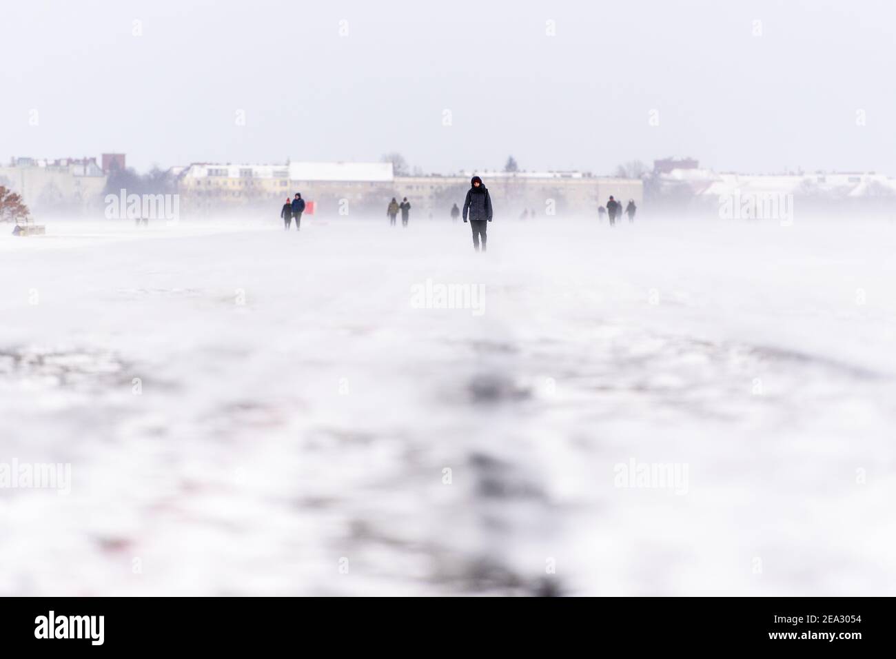 Germany, Berlin, February 07, 2021: People can be seen during snowfall ...