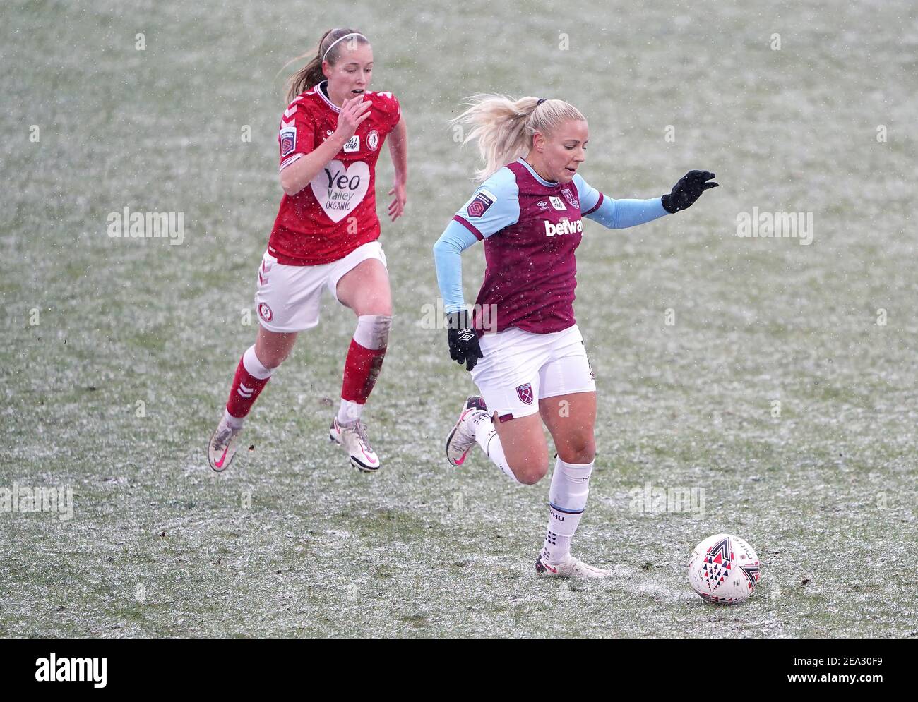 West Ham's Adriana Leon (right) and Bristol City's Flo Allen battle for ...