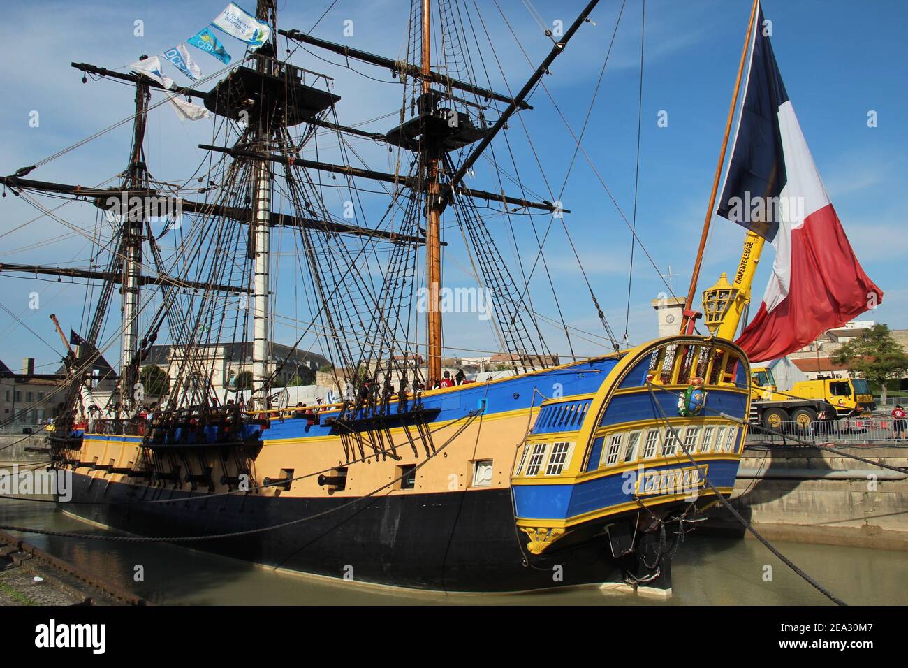 The French frigate Hermione, a reproduction of the 1779 original Stock ...
