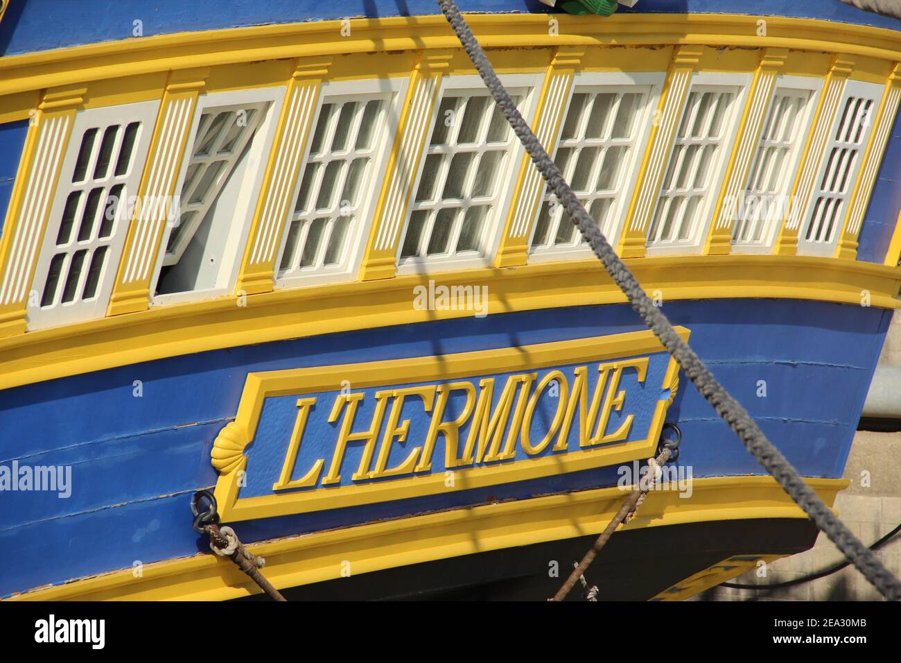The French frigate Hermione, a reproduction of the 1779 original Stock ...