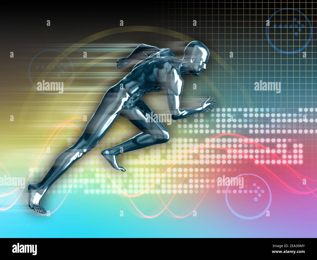Conceptual runner image on high technology background. Digital ...