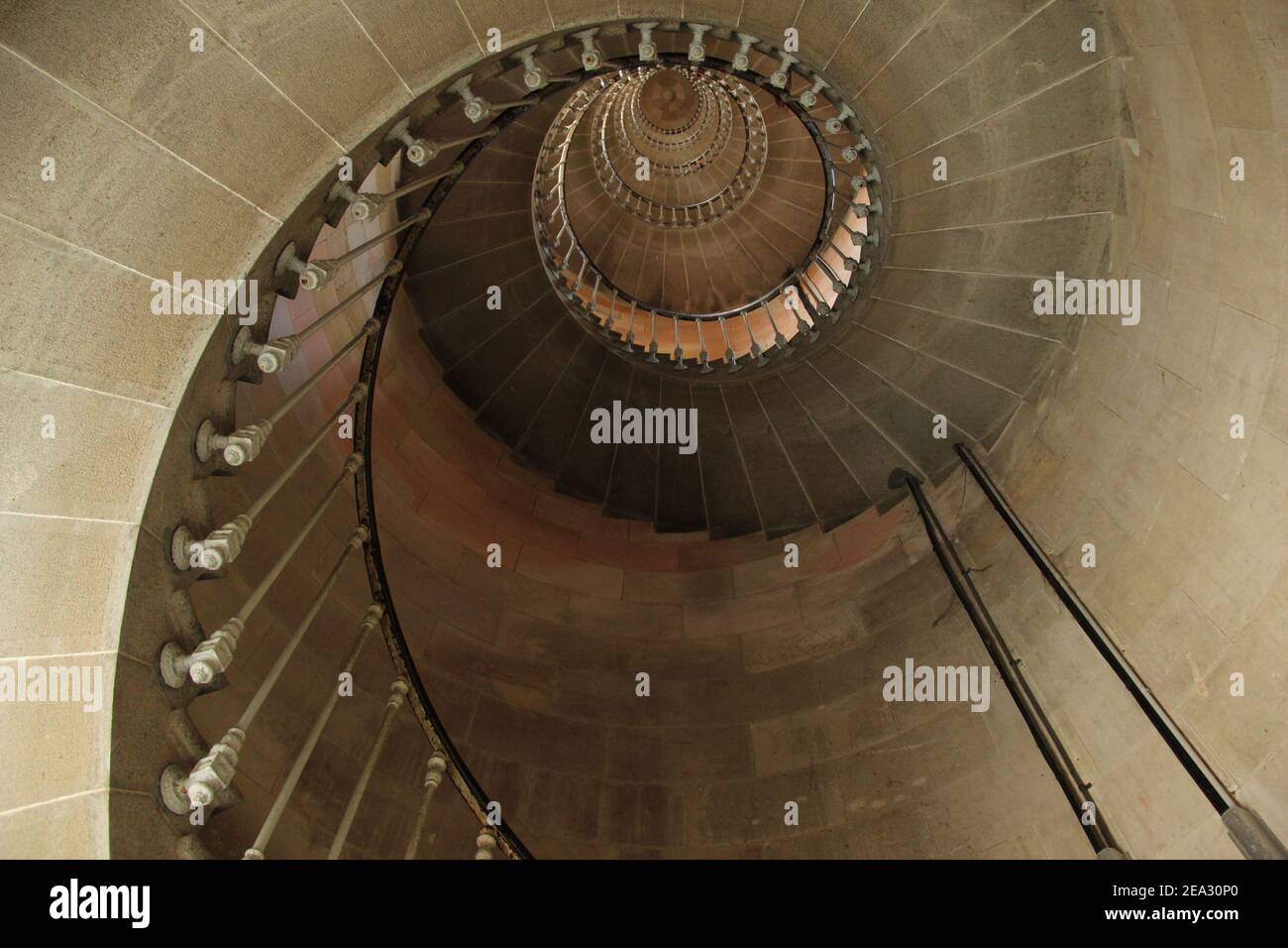 The spiral staircase inside the lighthouse on the island of Ile de Re ...