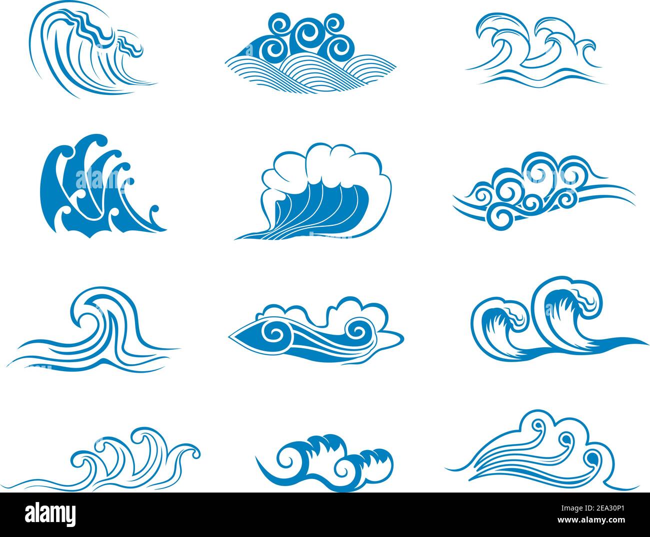 Set of wave symbols for design isolated on white Stock Vector Image ...